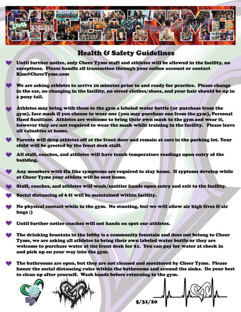 COVID-19 Health and Safety Guidelines for Cheer Tyme | Cheertyme.com